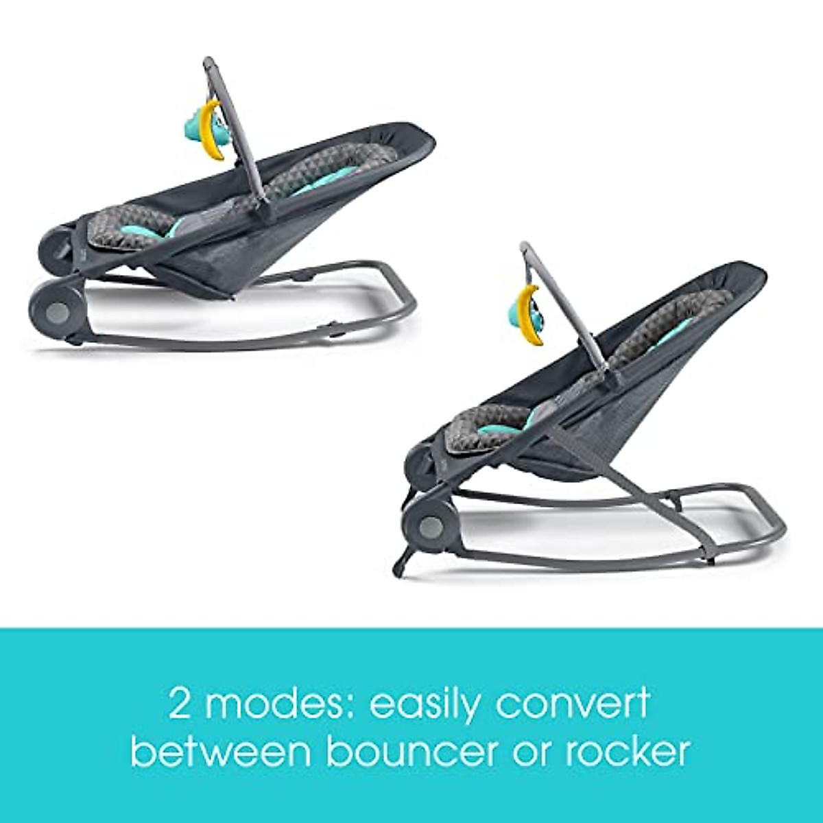Summer 2-in-1 Bouncer & Rocker Duo (Gray and Teal) Convenient and Portable Rocker and Bouncer for Babies Includes Soft Toys and Soothing Vibrations
