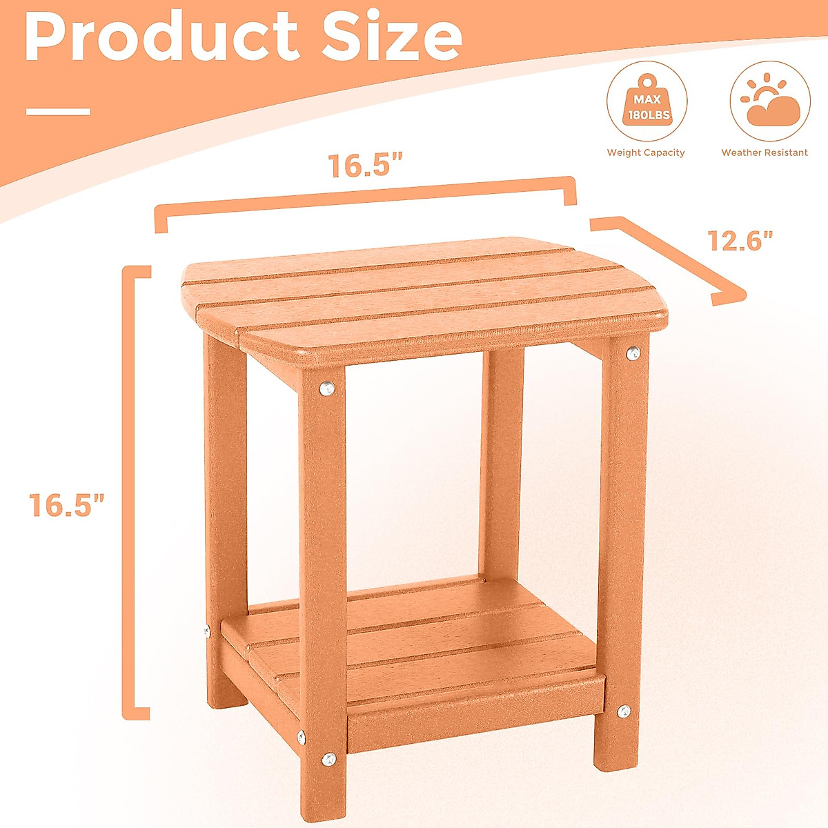 GARDENSTAR Adirondack Square Outdoor Side Table,2-Tier Storage Patio Side Table, HDPE End Tables for Backyard Pool Porch Garden Lawn GoldenYellow