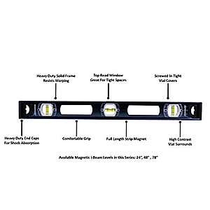 Swanson Tool IBL24M 24-Inch Magnetic Aluminum I-Beam Level (Blue)