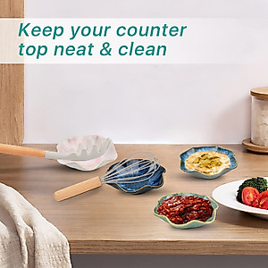 Worldity 4 Pack Ceramic Spoon Rest, Glaze Coffee Spoon Rest, Heat Resistant Spoon Rest for kitchen Counter, Utensil Rest for Kitchen Restaurant Home Use