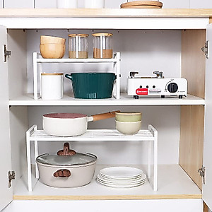 Kitchen Cabinet Storage Rack Bedroom Under Sink Countertop Metal Shelf with L Key White Iron,Space Saving Steel Frame Stackable Rust Resistant Non Slip White