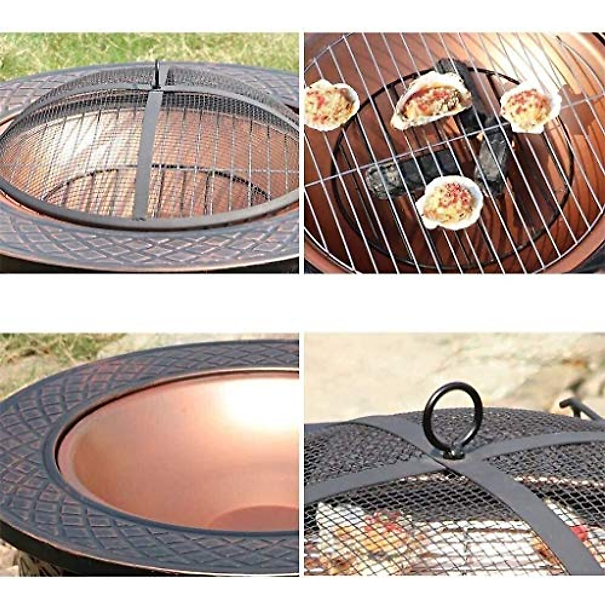 LEAYAN Garden Fire Pit Portable Grill Barbecue Rack Outdoor Fire Pit Bonfire Wood Burning Patio Coal Grill Firepit for Grill Charcoal Grill with Spark Screen with Cover BBQ Cooking for Camping Ba