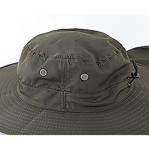 Home Prefer Mens Sun Hat with Neck Flap Quick Dry UV Protection Caps Fishing Hat (Dark Green)