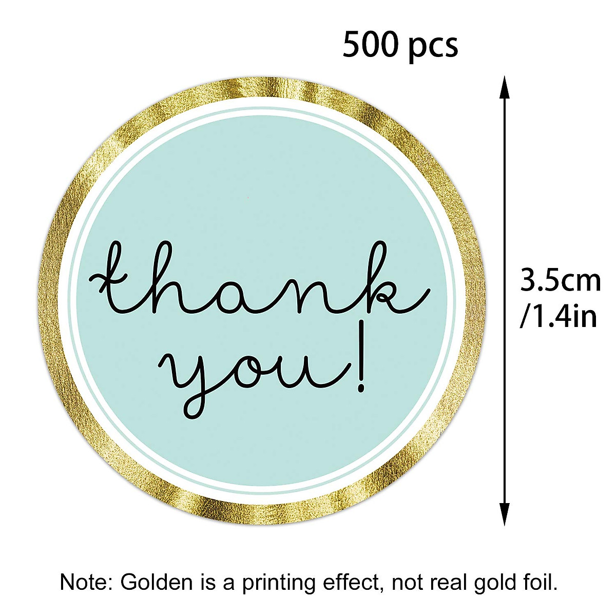 Modern Thank You Stickers, Round Blue Thank You Stickers, Chic Gold Thank You Label Tags, 1.4 Inches 500 Adhesive Thank You Label Stickers Mr.Mug