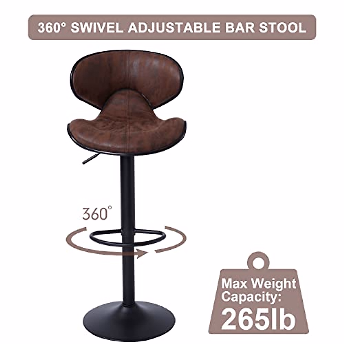 SUPERJARE Adjustable Counter Height Bar Stools Set of 2, Swivel Tall Kitchen Counter Island Dining Chair with Backs, 24” Armless Modern Bar Stool Chairs fit Counter Island from 32” to 44”, Retro Brown