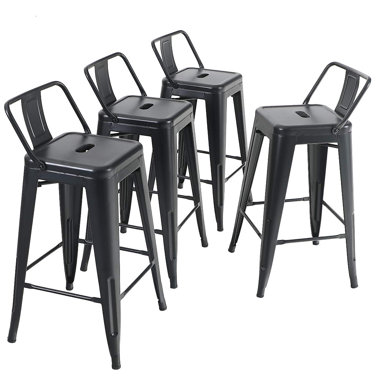 ALPHA HOME Metal Bar Stool Patio Stool 24 inches Counter Height Stools Set of 4 with Low Back Bar Chair for Indoor-Outdoor Kitchen Weight Capacity 350 lb, Matte Black