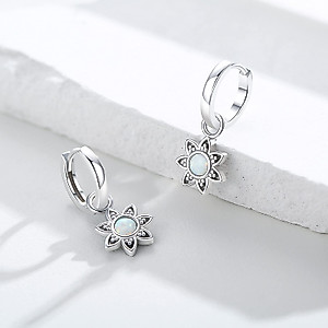 Lotus Earrings 925 Sterling Silver Opal Sunflower Hoop Opal Dangle Drop Earrings Huggie Hoop Jewelry Gifts for Women Teen