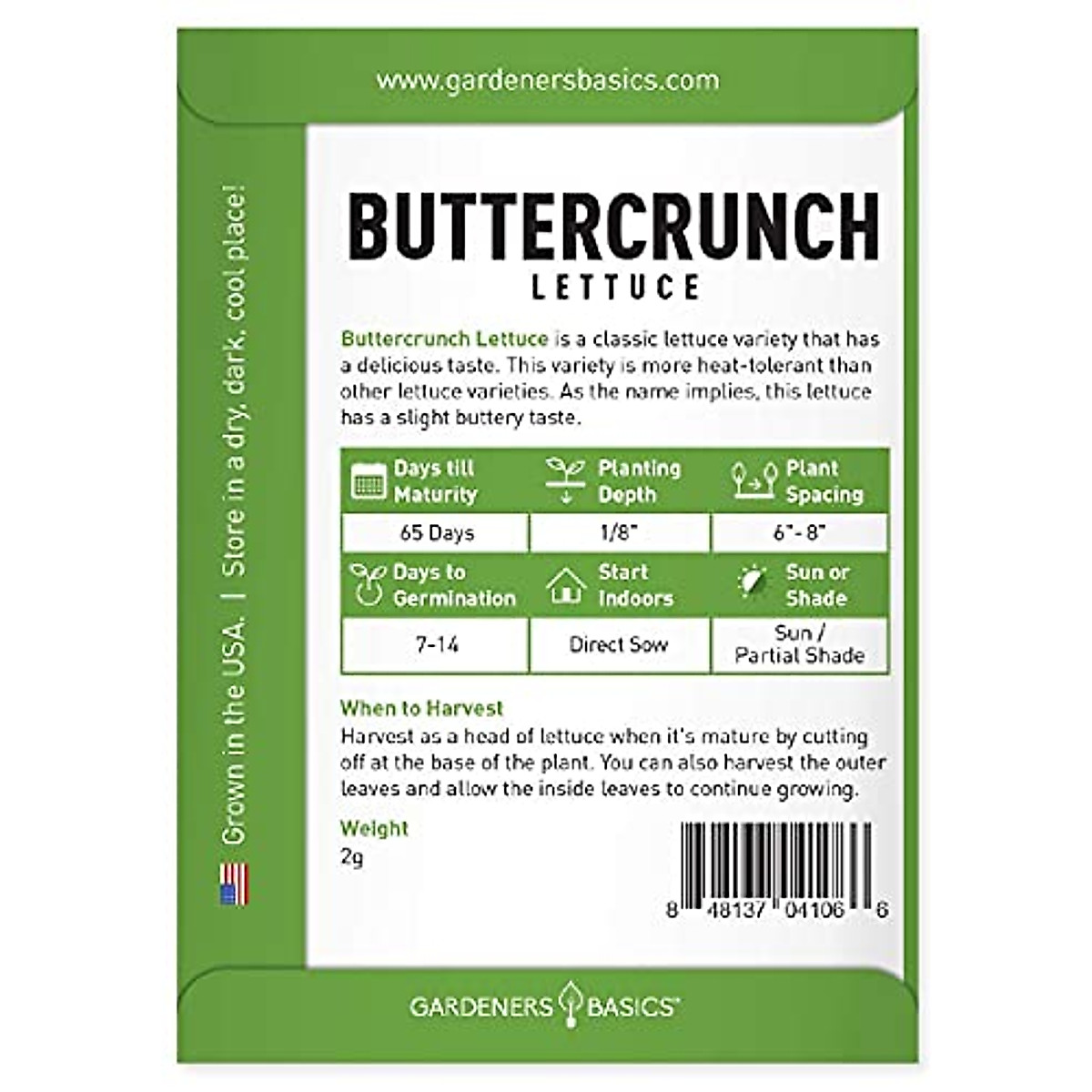 2000+ Buttercrunch Lettuce Seeds for Planting - Butterhead Boston Bibb Heirloom, Non-GMO Vegetable Variety- 2 Grams Seeds Great for Spring, Summer, Winter Garden and Hydroponics by Gardeners Basics