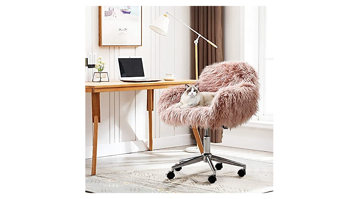 Stylish DKLGG Fluffy Office Desk Chair in Pink