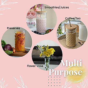 [2Pack] Glass Cups Set - 22oz Mason Jar Drinking Glasses w/Bamboo Lids & Straws & 2 Airtight Lids - Cute Reusable Gift Box Boba Bottle, Iced Coffee Glasses, Travel Tumbler for Bubble Tea, smoothie
