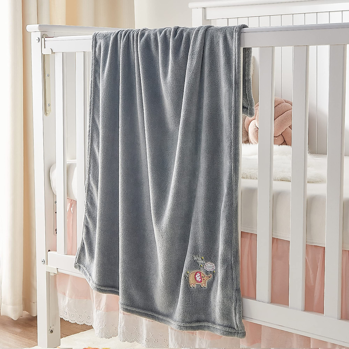 BEDELITE Baby Blankets for Boys Girls 30" x 40", Soft Cozy Fuzzy Fleece Blanket with Embroidered Dinosaur, Warm Breathable Infant Newborn Toddler Blanket for Crib Stroller Travel, Navy