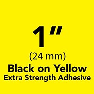 Brother 1" (24mm) Black Print on Yellow Extra Strength Adhesive P-Touch Tape for Brother PT-D600, PTD600 Label Maker