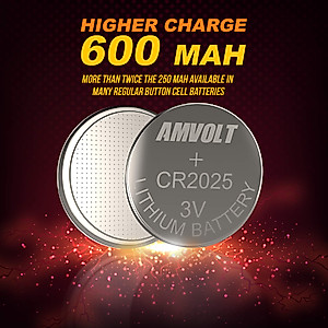 AmVolt- Pack of 8 CR2025 Batteries, 220mAh 3 Volt Lithium Battery, Long Lasting Coin Cell 2030 Batteries for Small Electronic Devices