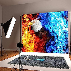 EMTOBT 10x7ft America Eagle Backdrop Ice Fire Mix Background Artistic Blue Water Red Flame Vinyl for Selfie Birthday Party Decor Newborn Baby Shower Banner BJHJEM0061