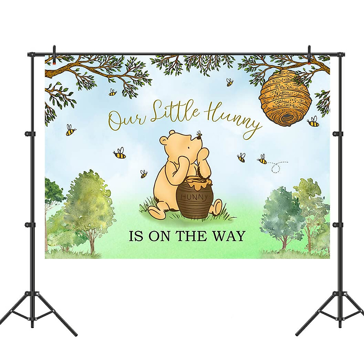 Classic Little Bear Baby Shower Backdrop Boys Blue Cartoon Bees Birthday Photo Background Decorations Newborn Baby Shower Party Cake Table Supplies 7x5ft