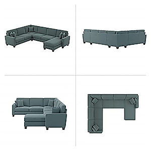 Bush Furniture Stockton U Shaped Sectional Couch with Reversible Chaise Lounge, 128W, Turkish Blue Herringbone