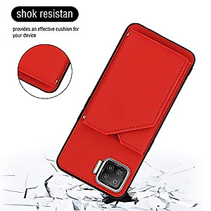 NVWA Compatible with Oppo F17 Phone Case, Red Back Phone Cover Leather Wallet Magnetic Closure Credit Card Slot Holder Kickstand Heavy Duty Protection Without Wrist Strap Shockproof Protective