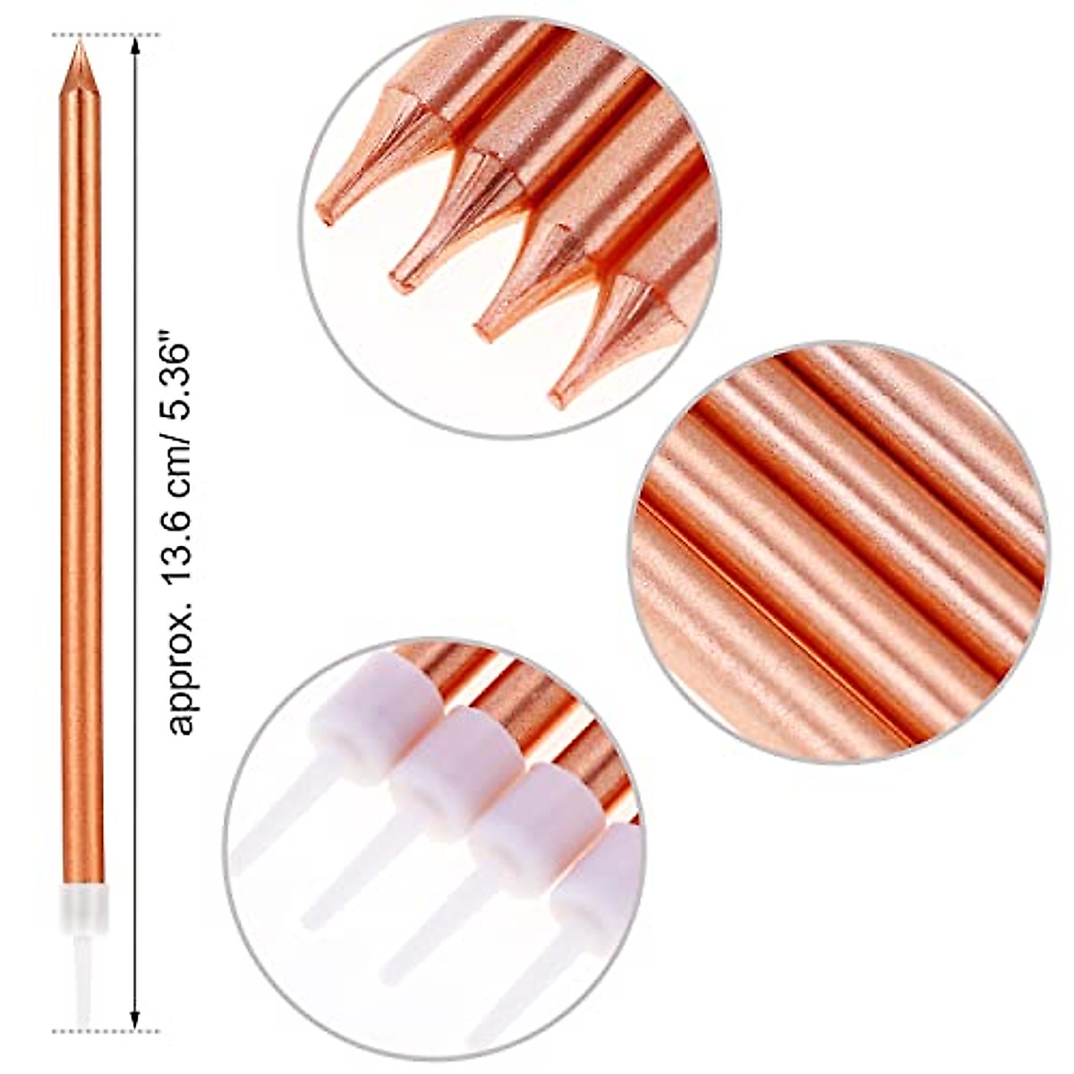 50 Pieces Rose Gold Birthday Candles Long Thin Metallic Birthday Candles Cake Cupcake Candles with Holders for Birthday Wedding Halloween Christmas Party Cake Decorations Supplies()