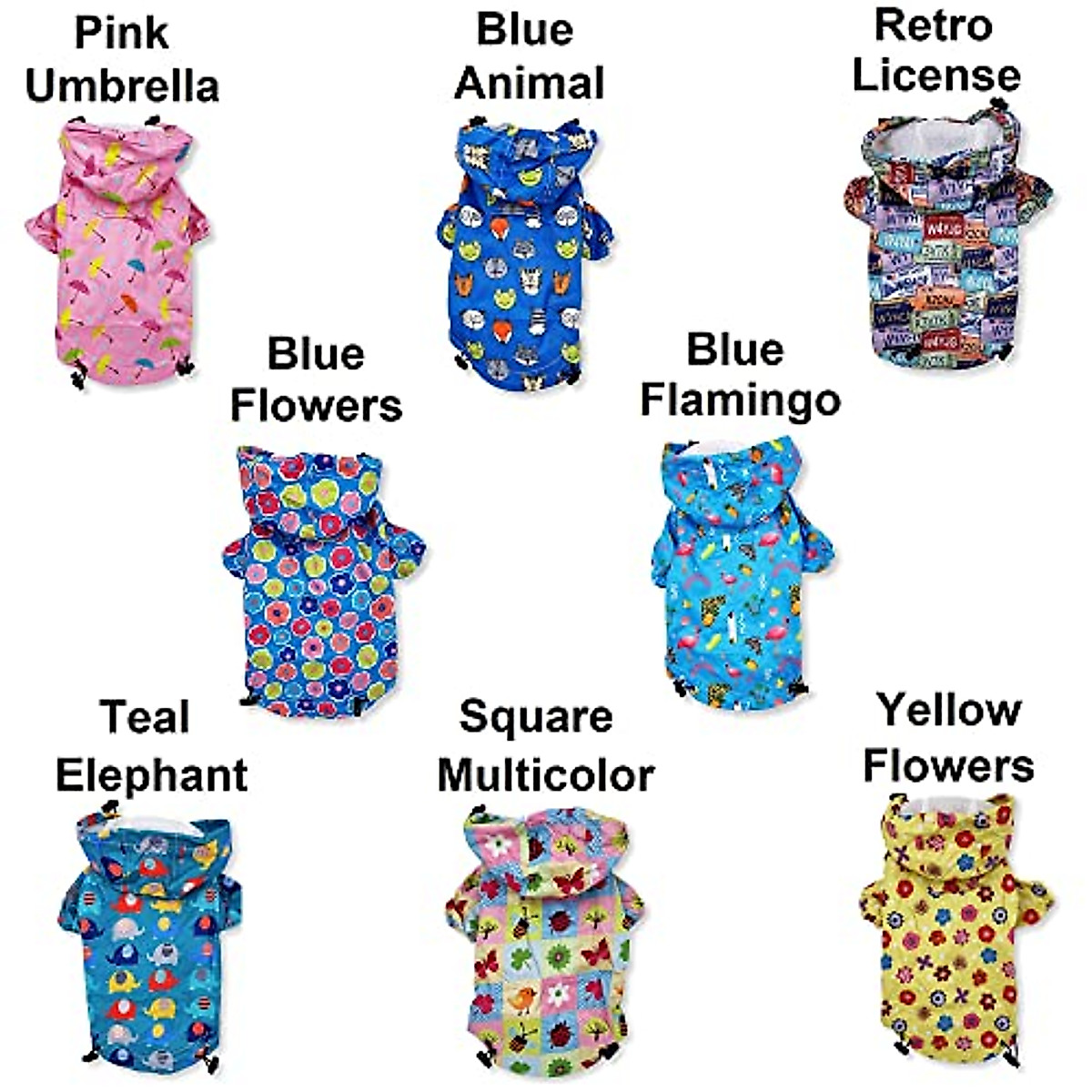 Dog Raincoat Hooded Leash Hole Waterproof Rain Coat Jacket Rainwear for Small Pet Cat Puppy (L: Length - 16", Square Multicolor)