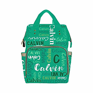 Artsadd Custom Name Diaper Bag with Thermal Pockets, Green Monogram Travel Shoulder Bag Customized Baby Backpack with Name Causal Laptop Handbag for Women New Mom