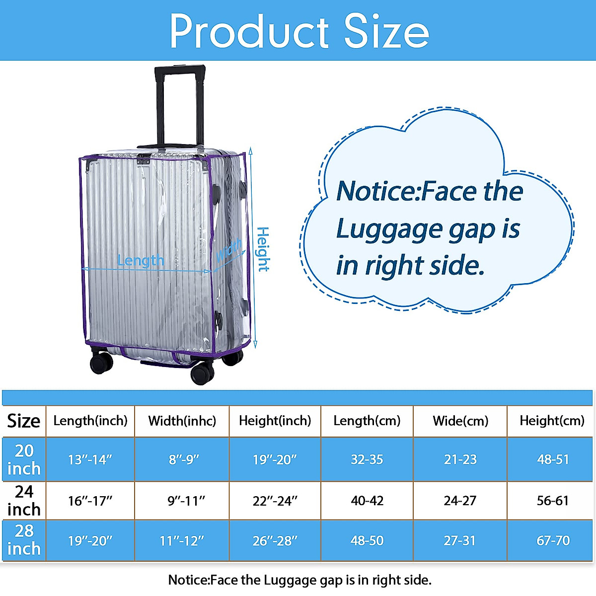 3 Pcs PVC Luggage Cover Waterproof Transparent Suitcase Cover Thicken Luggage Protector for Travel, Fits 20" 24'' 28" Luggage (Purple)