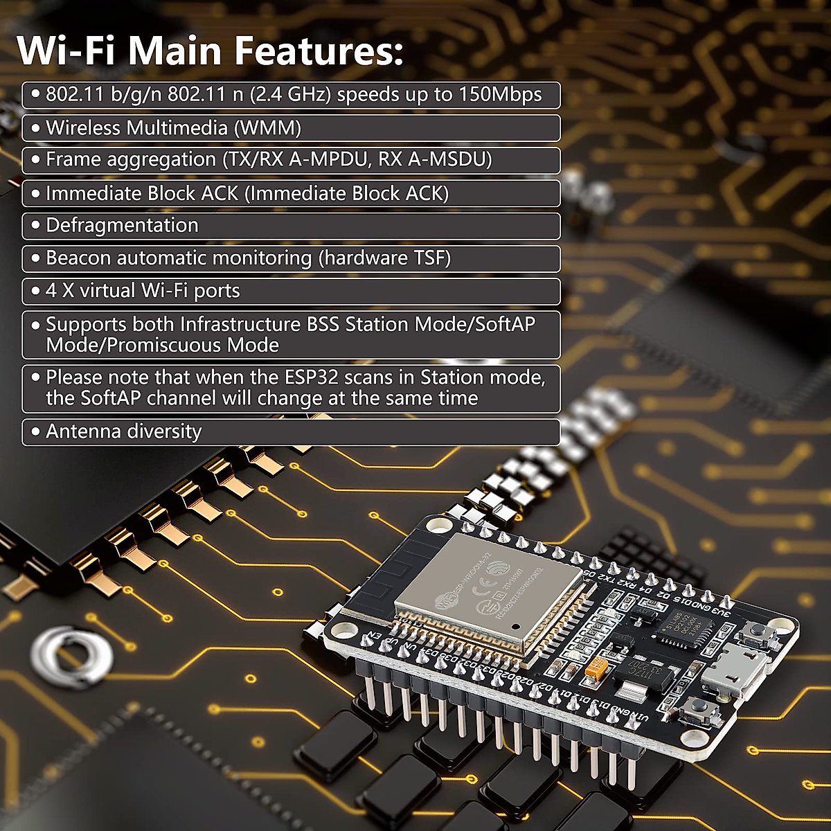 EC Buying ESP32 WROOM Development Board, ESP32S Development Board Integrated WiFi+ Bluetooth Dual Core Microcontroller Processor Ethernet Interface I2S I2C Suitable for Arduino/IoT/Smart Home（3PCS）