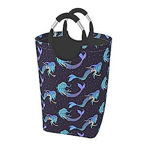 Mermaids Foldable Laundry Hamper Collapsible Laundry Baskets with Handles Large Laundry Bag Dirty Clothes Hamper Organizer Laundry Bin purple