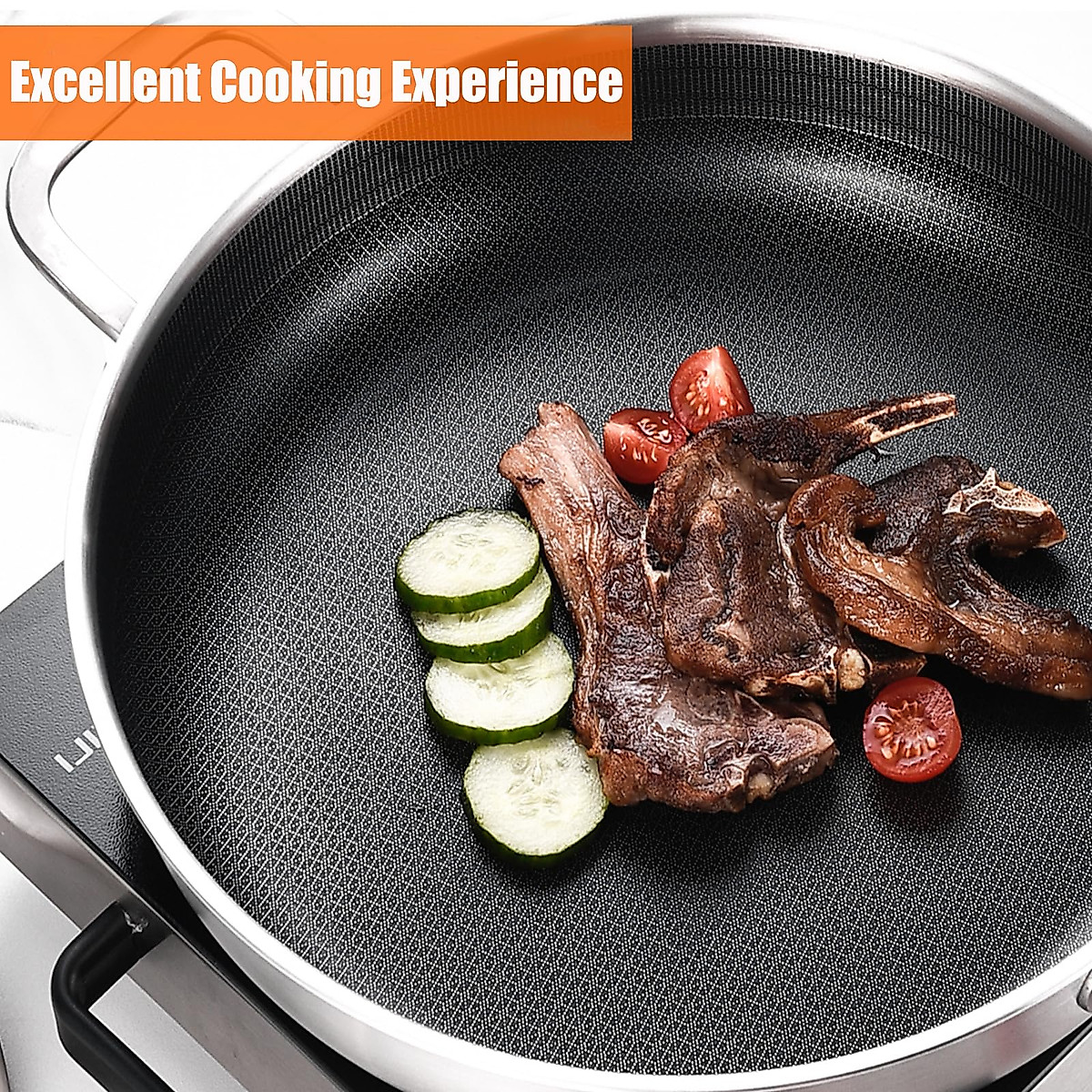 DELARLO Tri-Ply Stainless Steel Saute Pan 6 Quarts Deep Frying Pan, 12 inch Induction Compatible Chef Cooking Pan, Sauté Pan with lid, Dishwasher & Oven Safe