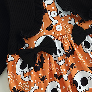 Faithtur Newborn Girl Clothes Cute Long Sleeve Patchwork Baby Girl Halloween Outfit Gothic Skull Romper Dress Baby Girl Gift (A-Black, 3-6 Months)