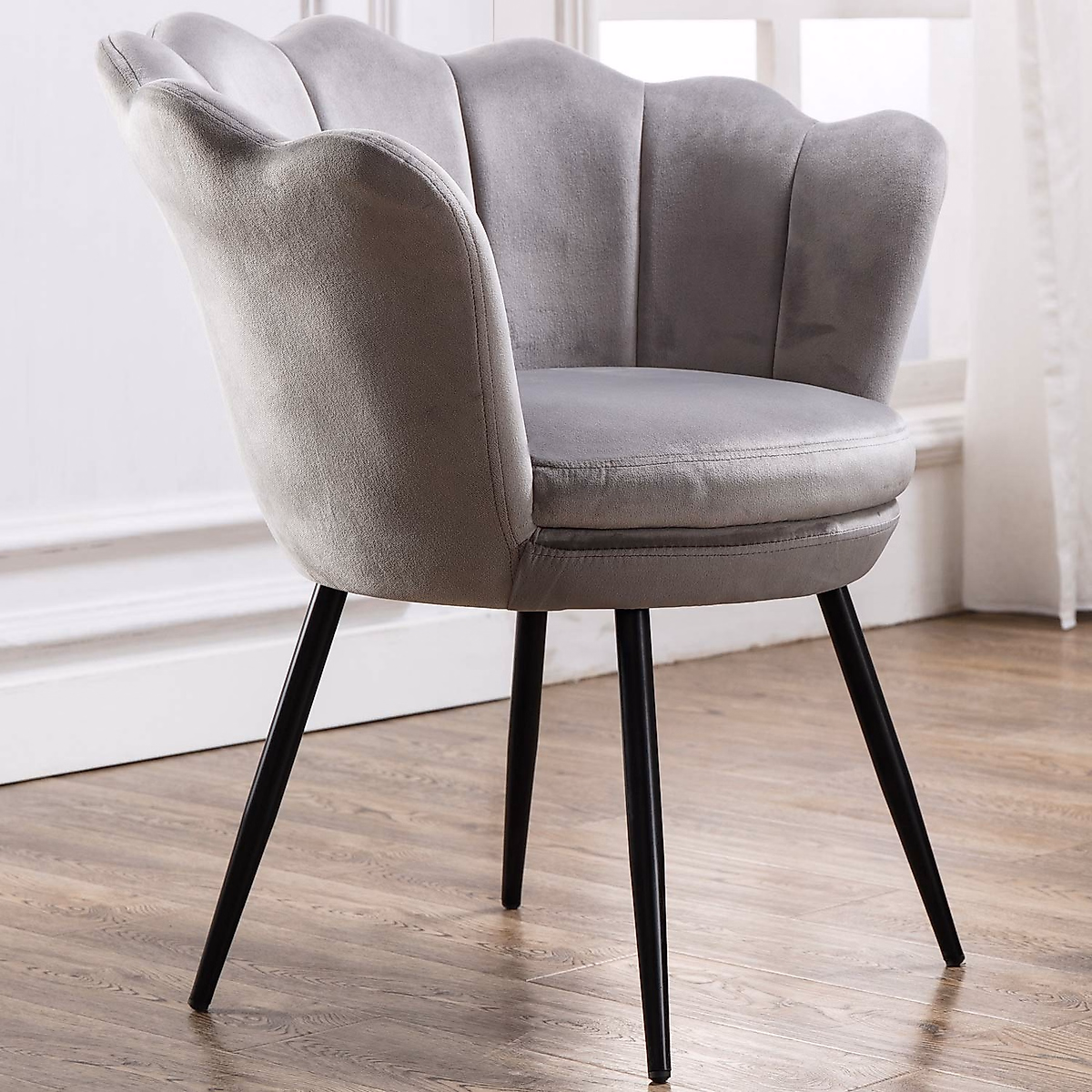 HNY Comfy Desk Chair no Wheels, Velvet Upholstered Accent Chair, Vanity Chair for Living Room, Bedroom, Dining Room, Black Legs, Teal Blue