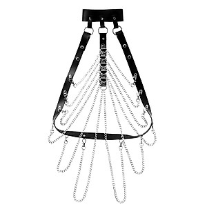 YiZYiF Men's Adjustable Leather Body Chest Harness Belt Clubwear with Fancy Buckles Chains Black One Size