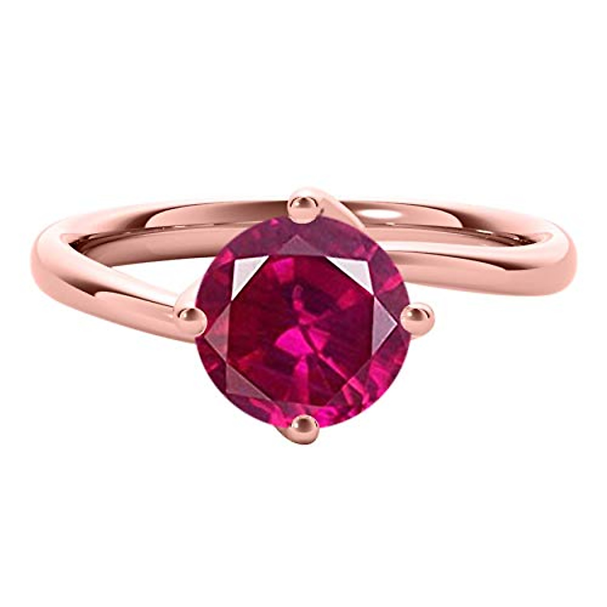 Aonejewelry 0.85 Carat 6mm Round Shape Created Ruby Gemstone Solitaire Engagement Wedding Ring For Woman Crafted In 10K Rose White & Yellow Gold