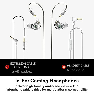 MEE audio M6 VR Multiplatform in-Ear Earphones with Headset Microphone for PS5, Xbox, Nintendo Switch, PC; Also Includes Short Cable and mounting Bracket for Oculus Quest and Other VR Gaming Headsets