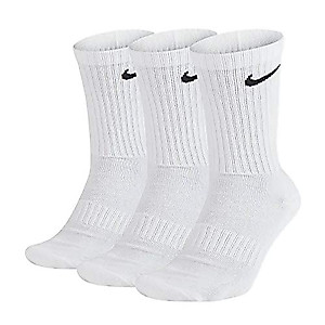 Nike Everyday Cushion Crew Training Socks, Unisex Socks with Sweat-Wicking Technology and Impact Cushioning (3 Pair), White/Black,Medium