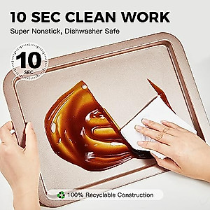 HONGBAKE Cookie Sheets, Baking Sheet Set, Nonstick Oven Pan with Wider Grips, 3 Pack Half/Jelly Roll/Quarter Baking Tray, Premium & Dishwasher Safe