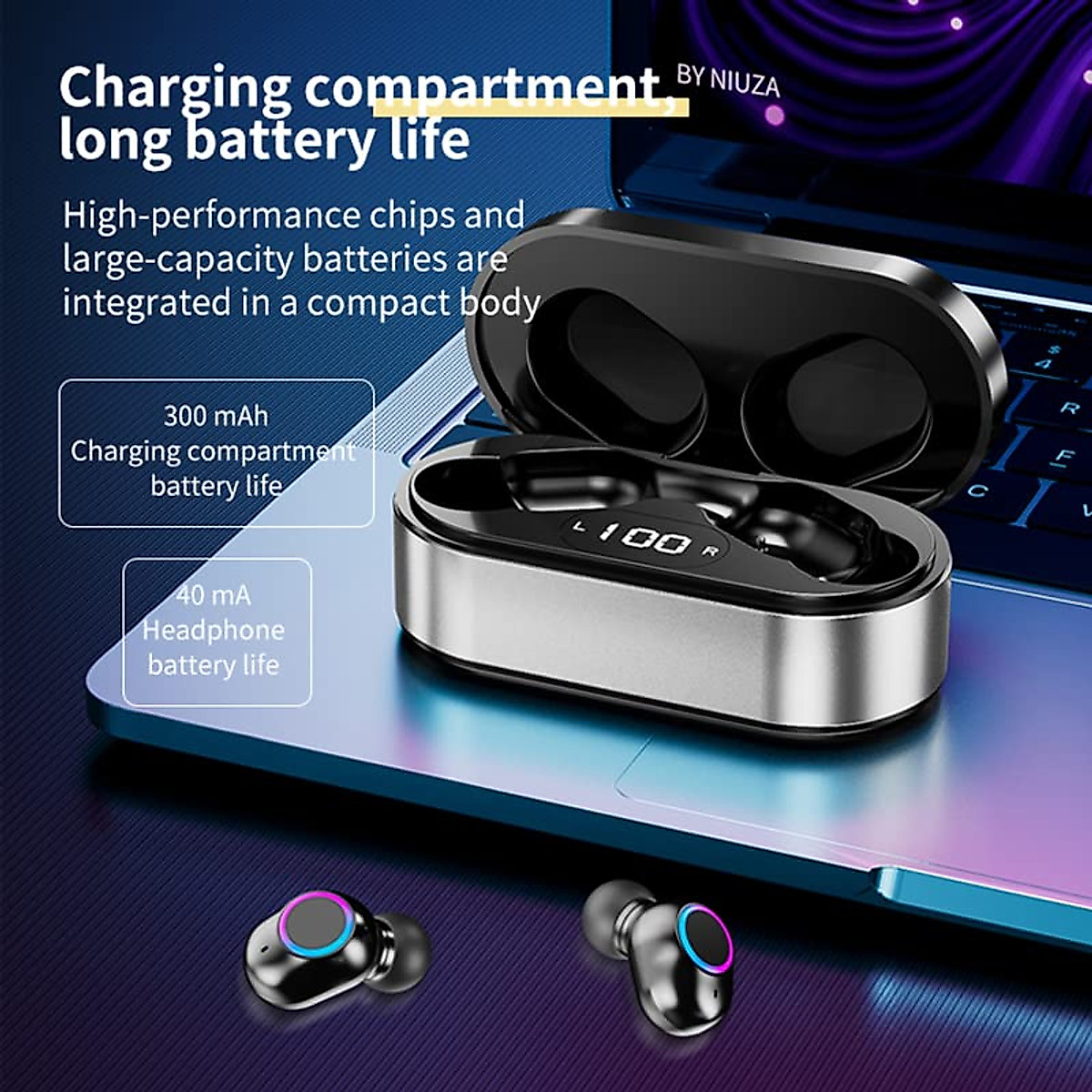 2022 TWS Wireless Bluetooth 5.2 Earhone, Touch Control Stereo Headset with Mic and LED Display, Waterproof Noise-Reduction Earbuds for Sport/Work