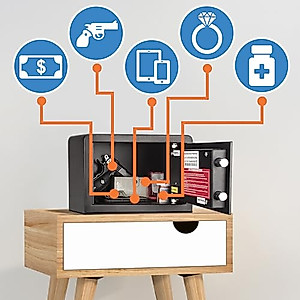 Barska AX11620 Biometric Fingerprint Mini Security Home Safe Box 0.29 Cubic Ft, Black, 12" x 8" x 7.75"