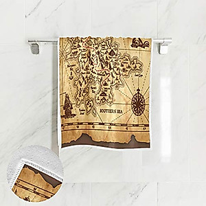 SUABO Pirate Map Hand Towel Dish Towels Cotton Face Towel 30x15 inch Gym Yoga Towels for Bath Decor