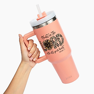 Love in Faith | Stainless Steel Faith-Based 40oz Tumbler with Handle | Vacuum Insulated | Christian Gifts (Trust in The Lord Leopard)