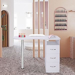 mefeir Manicure Table Nail Desk with 3 Drawers & Arm Rest Cushion for Nail Tech, Beauty Spa Salon Home Wooden Technician Workstation Nail Art Equipment (Titanium White)