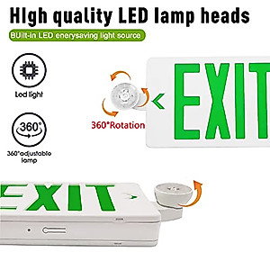 OSTEK Green LED Exit Sign with Emergency Lights, Two LED Adjustable Head Emergency Exit Lights with Battery Backup, Dual LED Lamp ABS Fire Resistance UL-Listed 120-277V (1)