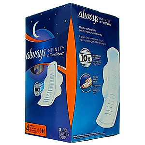 Always Infinity FlexFoam Pads for Women, Size 4, Overnight Absorbency, Unscented, 26 Count