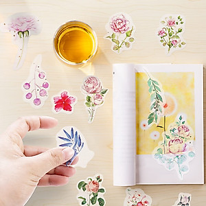 Floral Stickers,150PCS PET Transparent Floral Sticker Set,Cute Retro Floral Stickers Set for Making Diary Album DIY Art and Craft,for Laptop,Phone,Flower Gifts (As Shown)