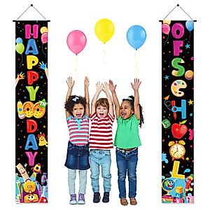HOWAF 100th Day Of School Party Decoration Banner, Happy 100 Days of School Porch Sign for Kindergarten Pre School Primary Hooray 100th Day Party Decorations Supplies, 100 Days Smarter Party Favors Front Door Banner