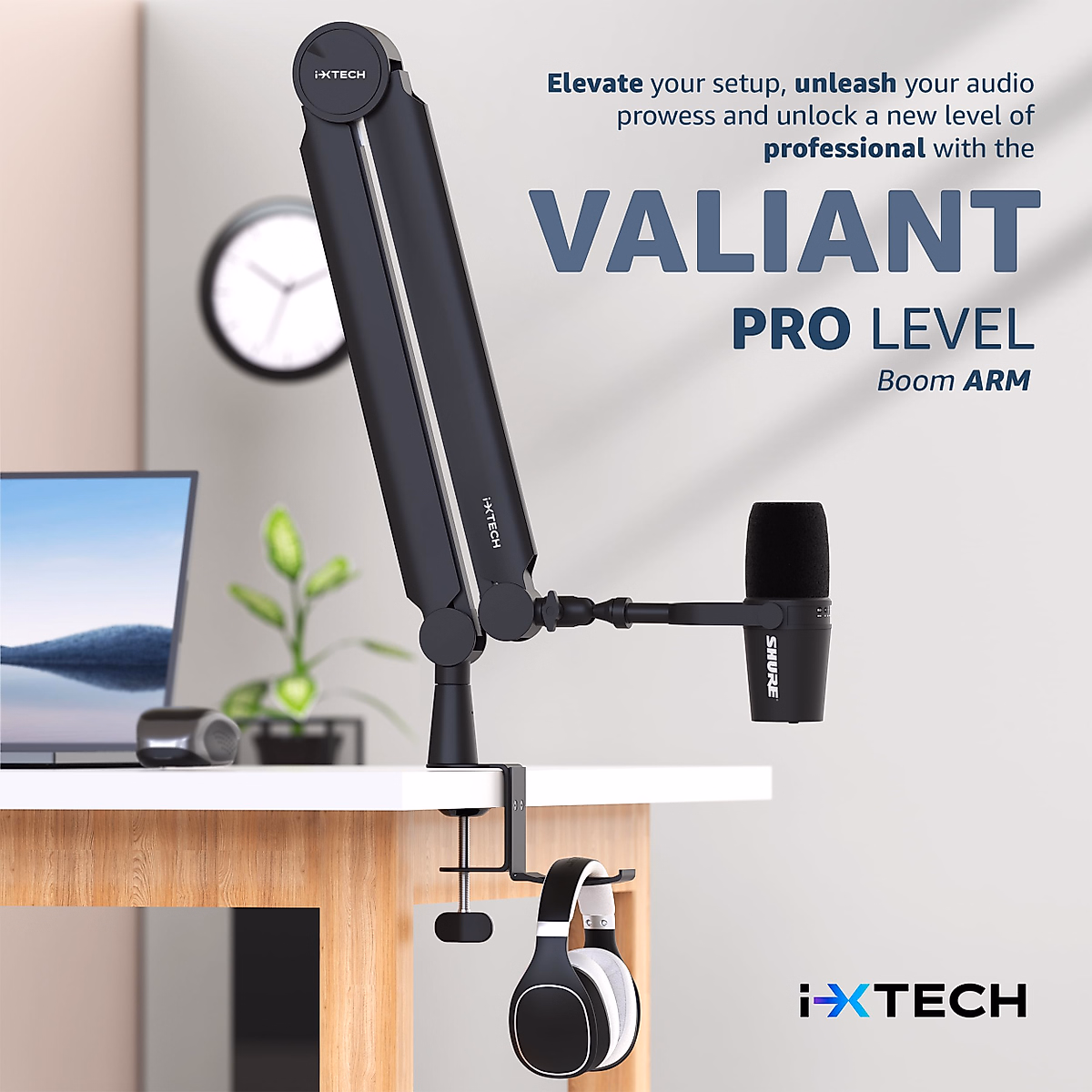 IXTECH Mic Arm Boom Arm 360° Rotatable Microphone Boom Arm Mic Boom Arm with Desk Mount, Fully Adjustable, for Podcast, Video, Gaming, Radio, Studio Recording, Sturdy and Universal VALIANT Pro
