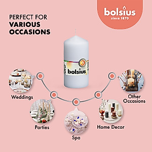 BOLSIUS 10 White Pillar Candles - 2.25 x 4.75 Inches - Premium European Quality - Individually Wrapped - 33 Hours Burn Time - Dripless Smokeless Unscented Dinner, Wedding, Party, & Restaurant Candles