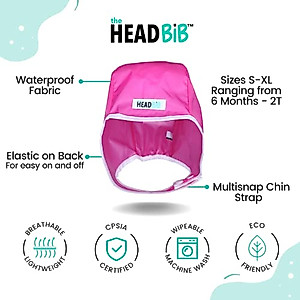 HEADBIB – First Ever Head Bib, Protects Little One’s Hair During Mealtime & Playtime, Waterproof Fabric, For Baby & Toddler (Pink w/SleeveBiB, Large (12-24 Months))