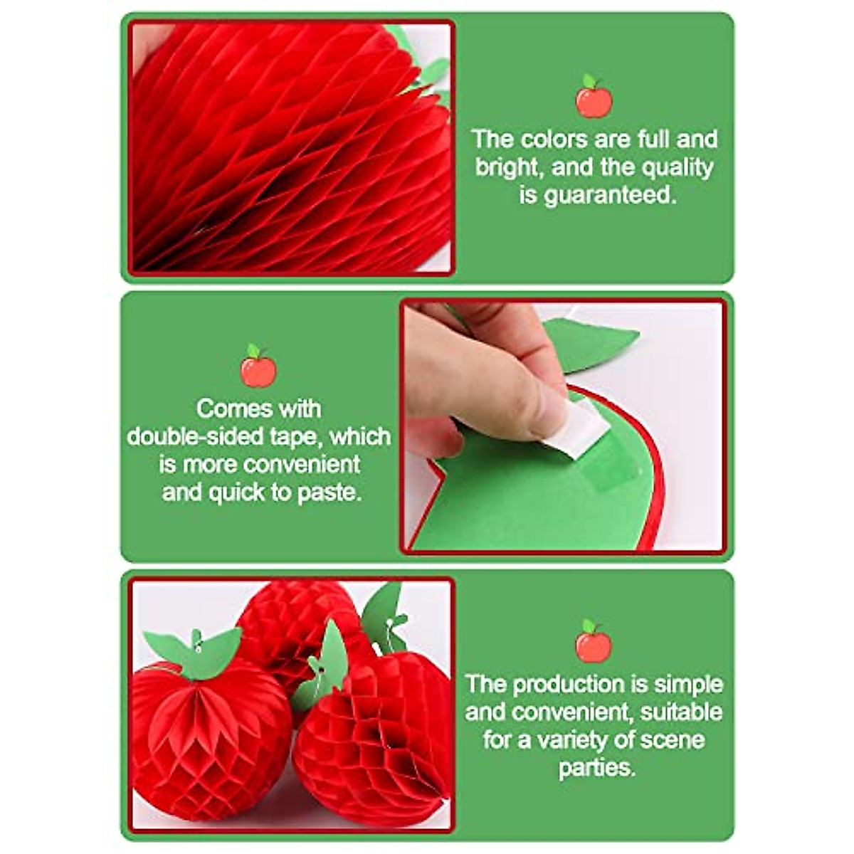 10 Packs Honeycomb Tissue Paper Apple, Kalolary Hanging Paper Apple Fruit Decoration for School Garden Room Baby Shower Birthday Party Decorations, Red (4 Inch)