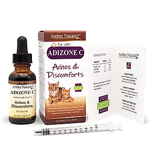 Amber NaturalZ Adizone C Herbal Supplement for Cats | Feline Herbal Supplement for Occasional Soreness, Stiffness, Aches and Discomfort | 1 Fluid Ounce Glass Bottle | Manufactured in The USA