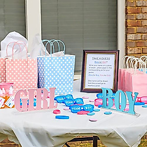 Boy or Girl Sign – Blue and Pink Wooden Tabletop Decor， for Gender Reveal and Baby Shower Party Supplies – by JTRF